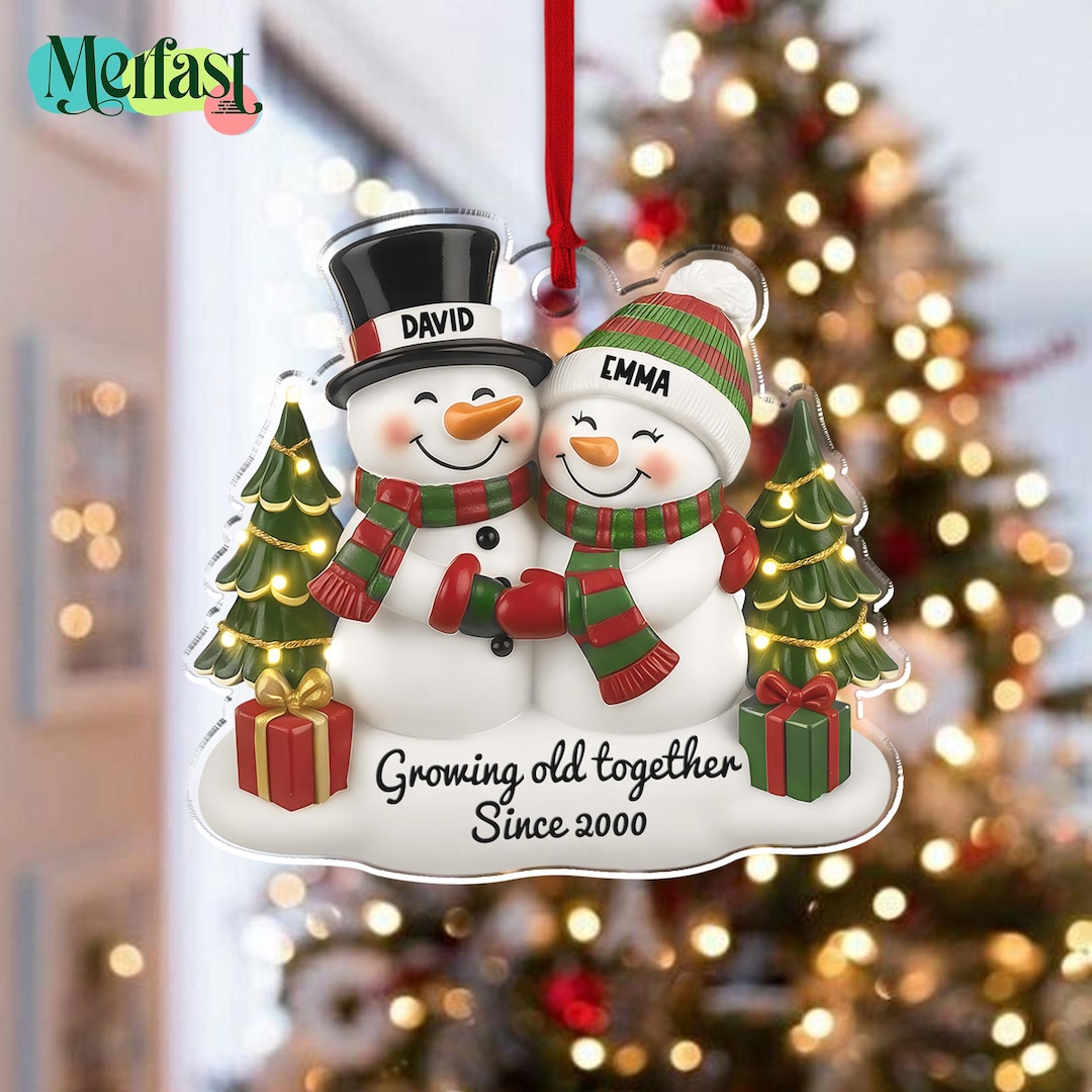 Custom Names Snowman Couple Ornament: Growing Old Together Since Year ...
