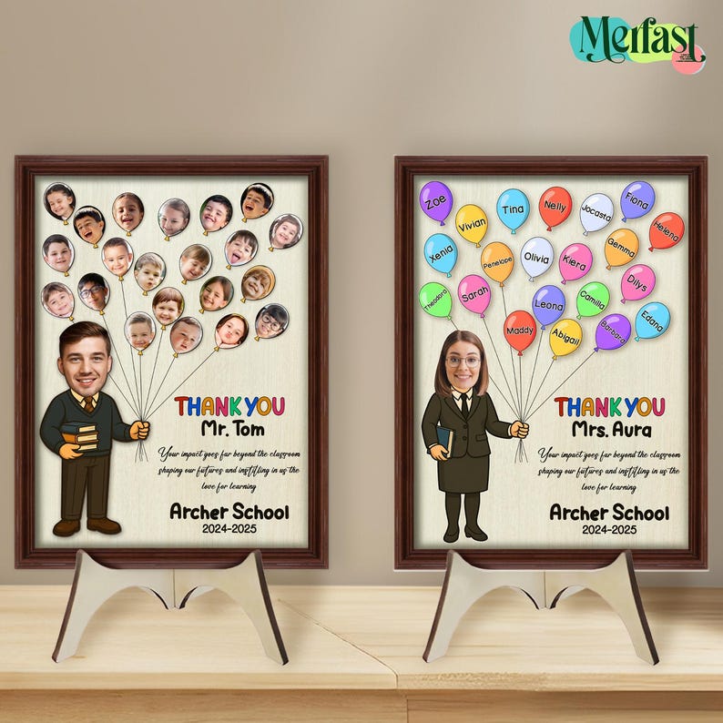 Custom Teacher Balloon Photo Sign, Teacher Gift From Class With Kids ...