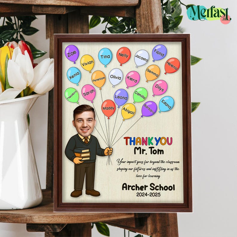 Custom Teacher Balloon Photo Sign, Teacher Gift From Class With Kids ...