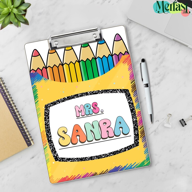 Personalized Teacher Crayon Clipboard, Crayon Theme Teacher Clipboard ...