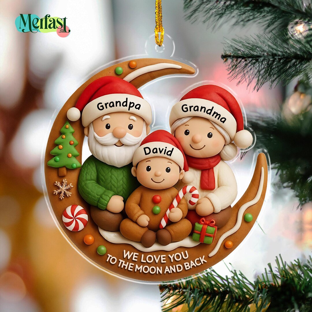 Custom Grandparent and Grandchild Ornament 2025: Gingerbread Moon ...
