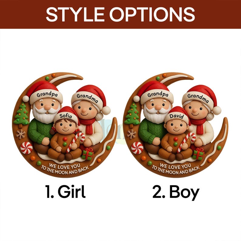 Custom Grandparent and Grandchild Ornament 2025: Gingerbread Moon ...