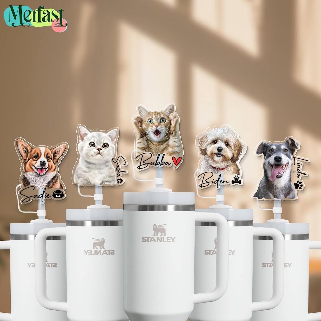 Custom Pet Photo Straw Topper, Stanley Cup Straw Cap With Pet Photo ...