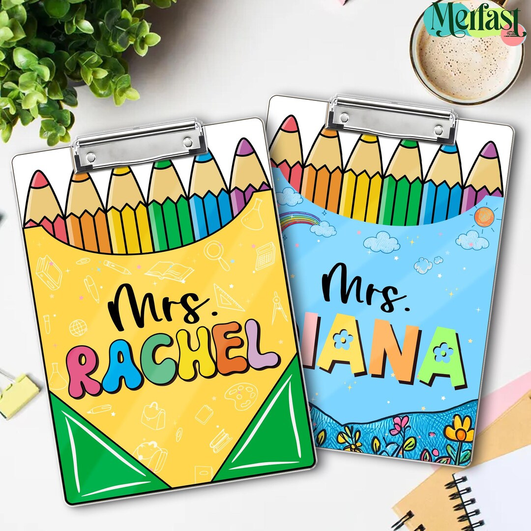 Personalized Teacher Crayon Clipboard, Crayon Theme Teacher Clipboard ...