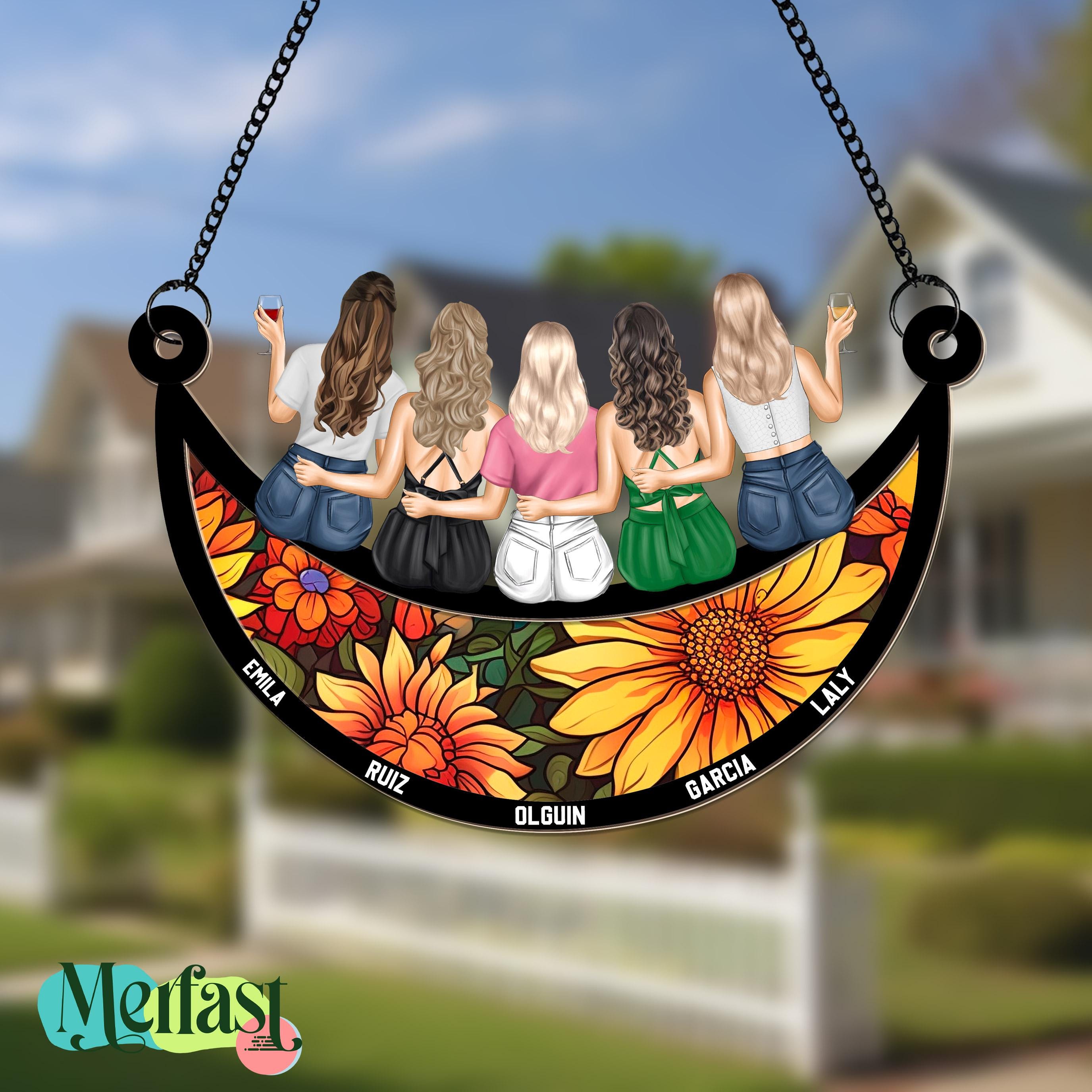 Personalised Window Hanging Suncatcher Ornament, Best Friends Sitting ...