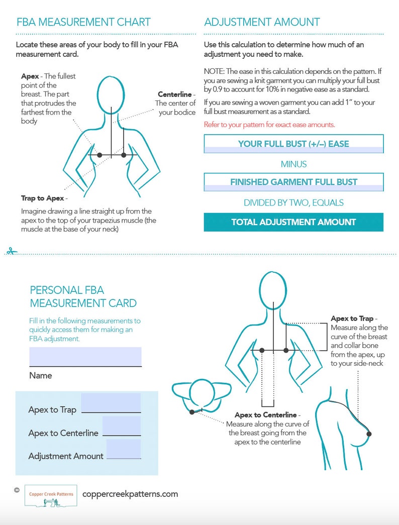 Printable Digital Women's Size Chart With Instructions and Full Bust ...