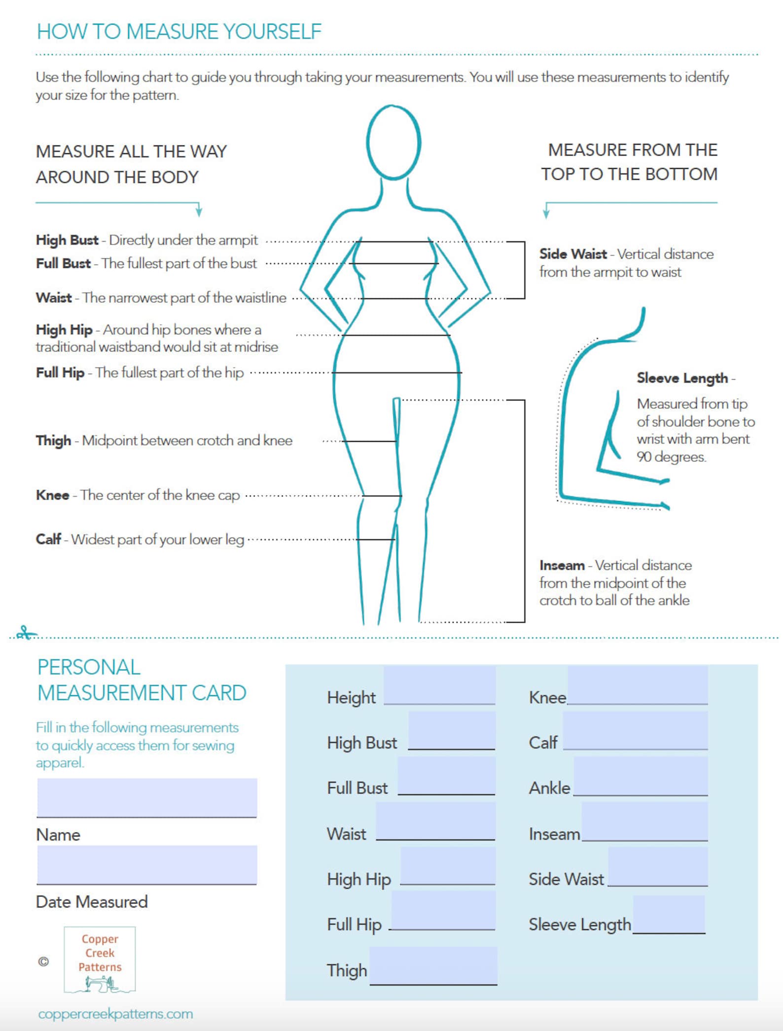 Printable Digital Women's Size Chart With Instructions and Full Bust ...