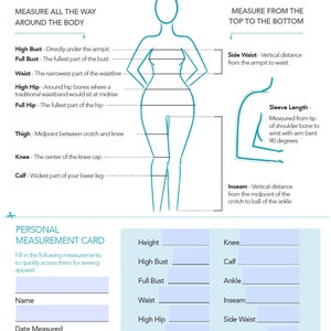 Printable Digital Women's Size Chart With Instructions and Full Bust ...