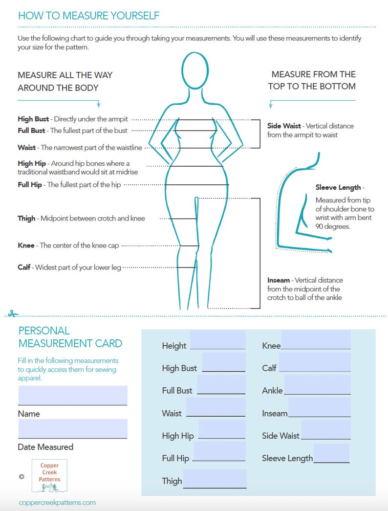 Printable Digital Women's Size Chart With Instructions and Full Bust ...