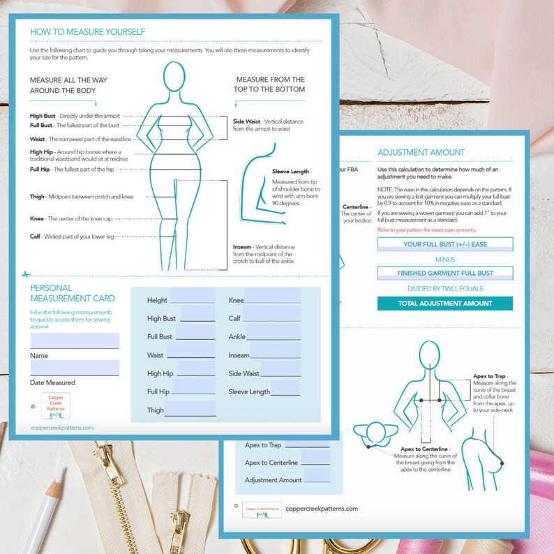 Printable Digital Women's Size Chart With Instructions and Full Bust ...