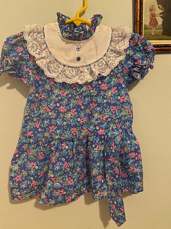 Vintage Blue Floral Lace Bib Collar Dress by Roanna Size - Etsy