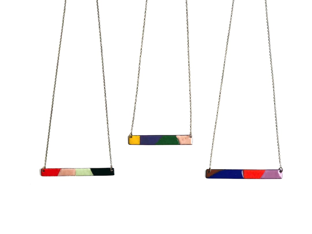 Rectangle Bar Enamel Necklace- Choose Your Color! - Etsy
