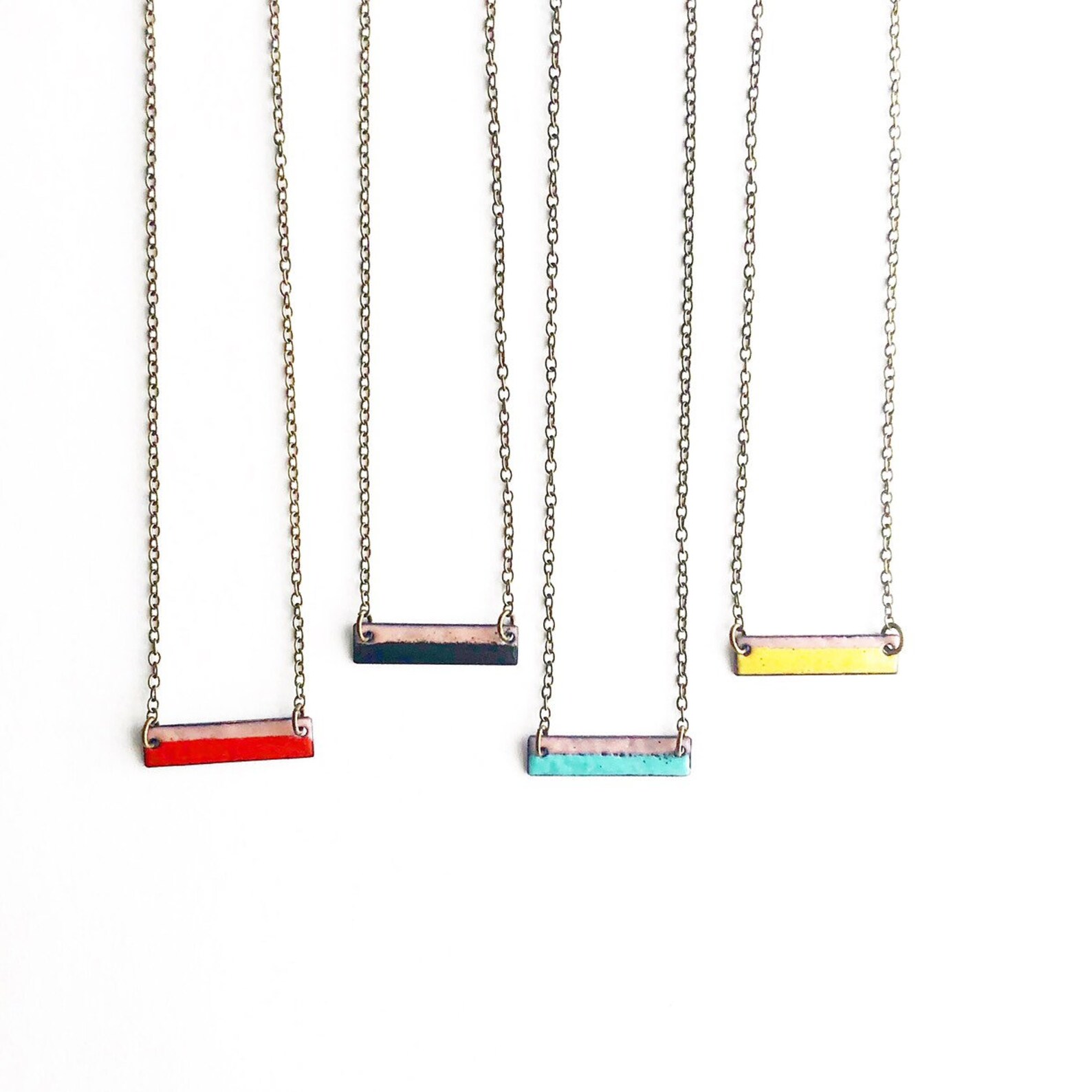 Enamel Rectangle Necklace - Etsy