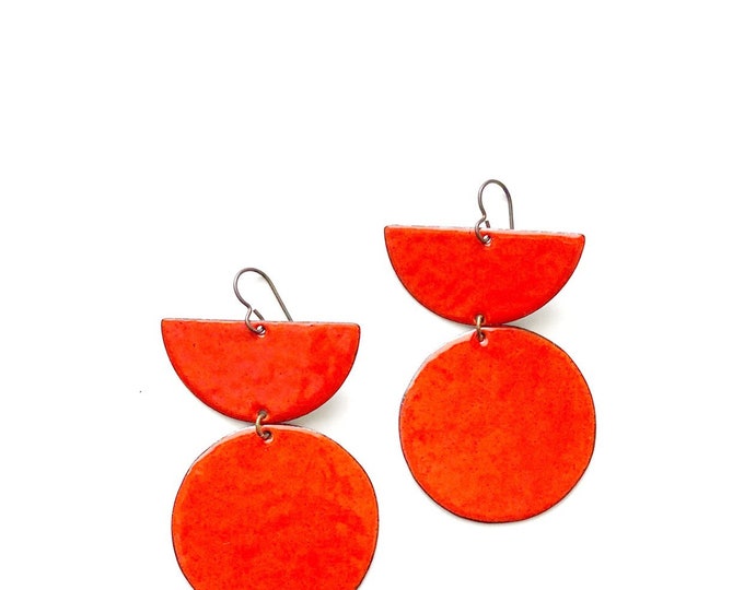 Red Enamel Half Moon Earrings - Etsy
