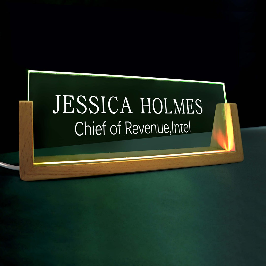 Personalized Desk Name Plate With Wooden Base, Lighted Acrylic ...