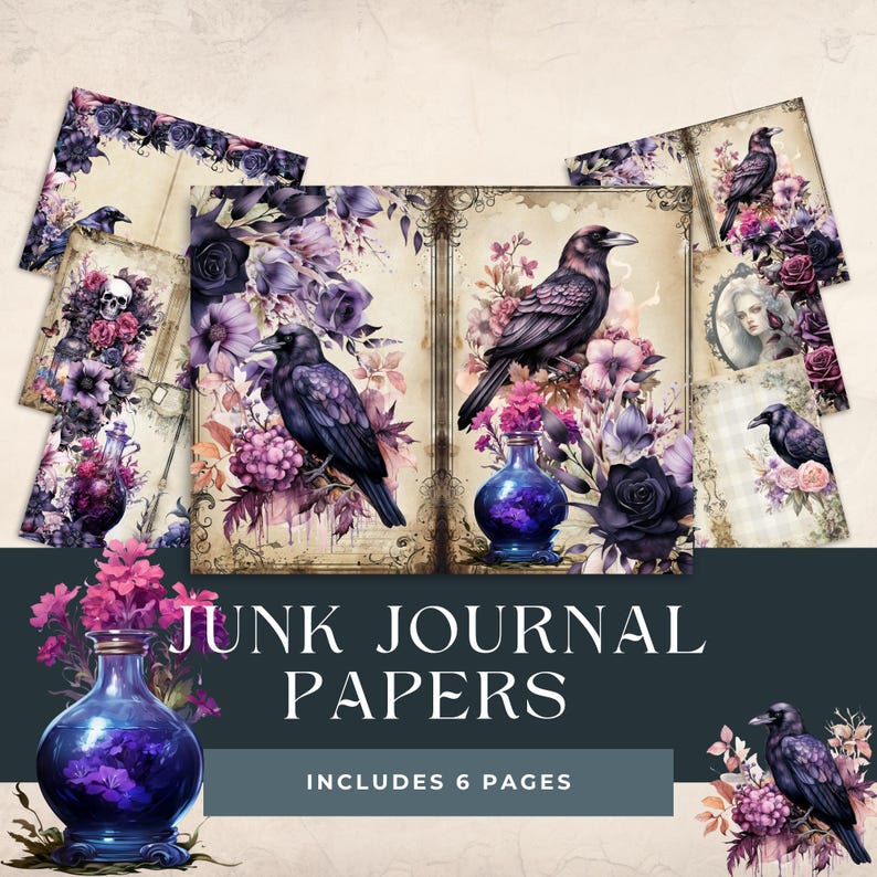 Gothic Junk Journal Kit Printable Pages Dark Ephemera Halloween ...