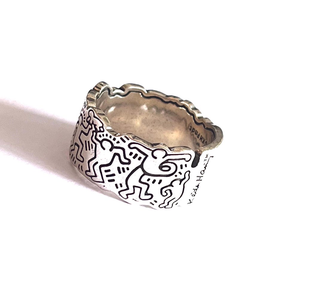 Ring With Drawings by Artist Keith Haring in Silver, 19 Mm / Size 8 ...