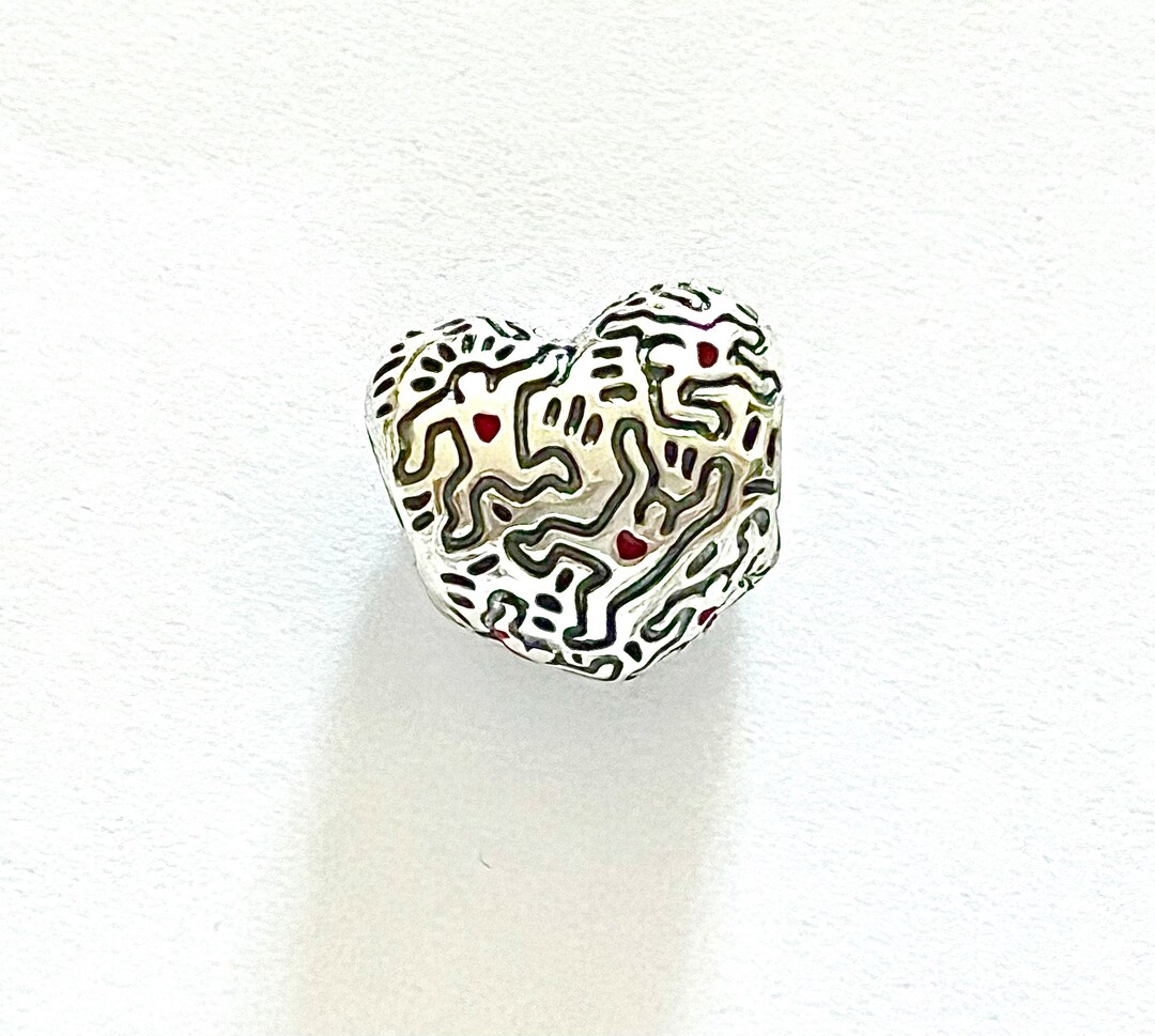 Keith Haring Drawing Heart Charm in S925 Silver to Use on Pandora ...