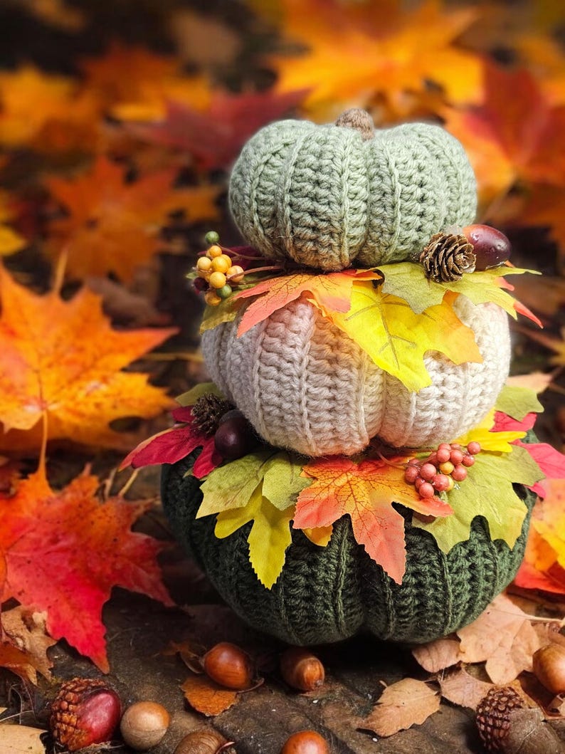 Handmade Crochet Fall Centerpiece Pumpkins Leaves Berries 3 Different Sizes - Etsy