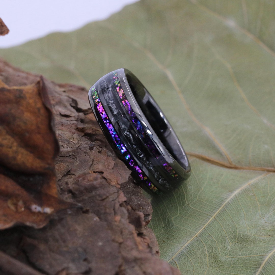 Custom Tungsten Ring for Men, Personalized Black Wedding Band, 8mm ...