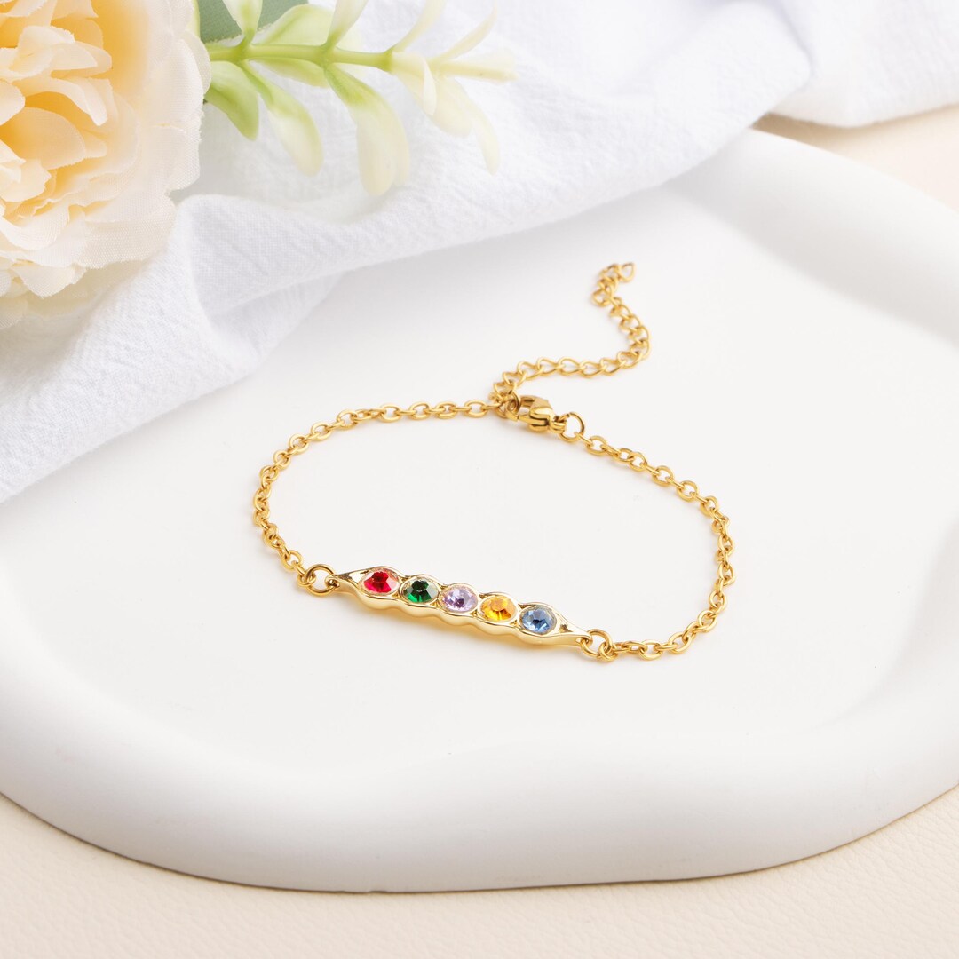 1-5 Birthstones Bracelet, Personalized Family Birthstones Bracelet ...