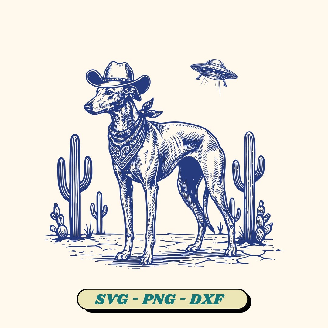 Cowboy Whippet Greyhound SVG: Western Dog, Desert Hound (digital ...