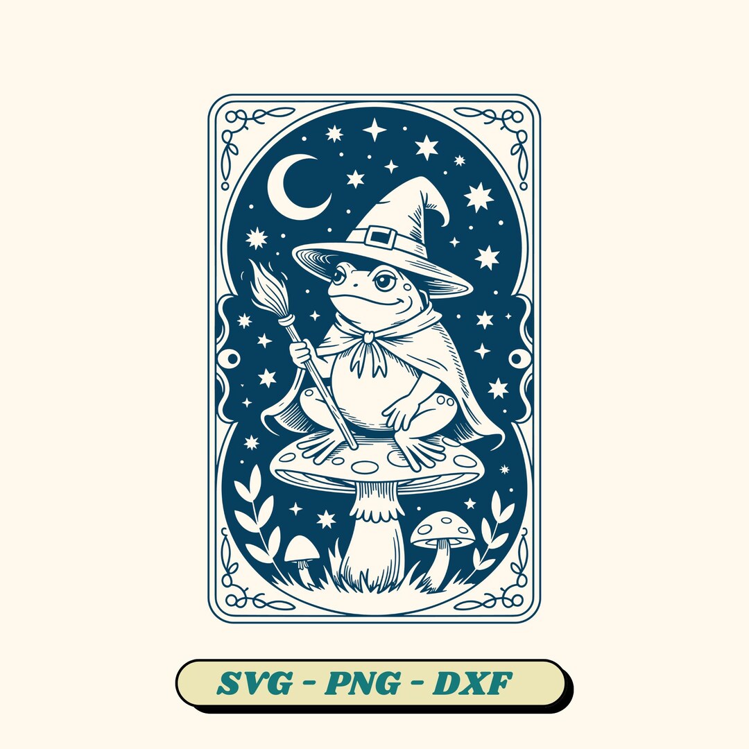 Witch Frog Tarot Card SVG: Mystical Wizard Cottagecore (digital ...