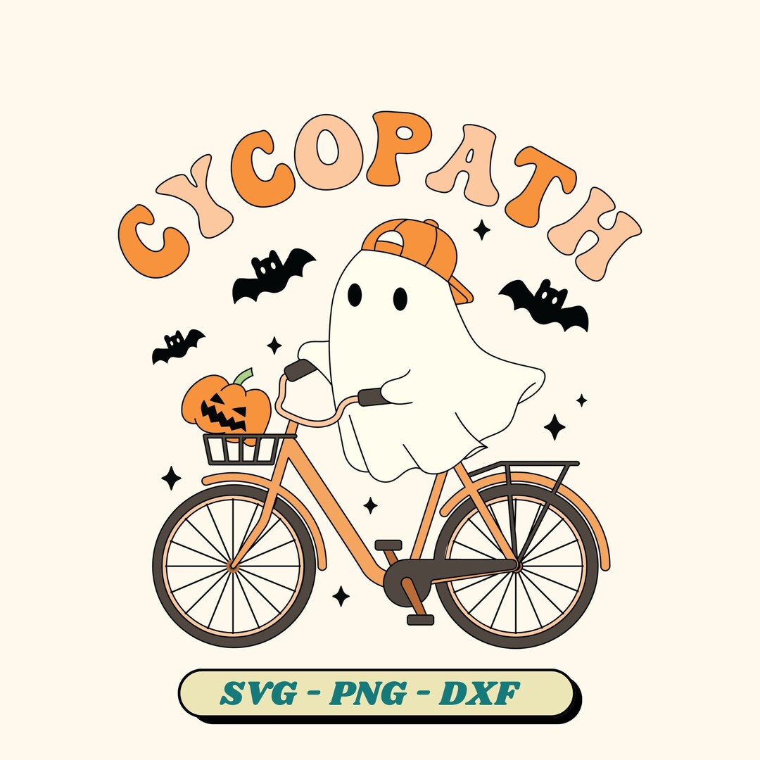 Retro Cycopath Ghost on Bicycle - Halloween SVG PNG DXF (digital ...