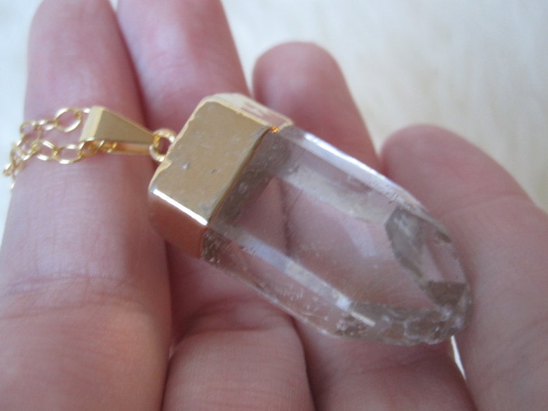 Long Crystal Quartz Pendant Necklace on Gold Chain - Etsy