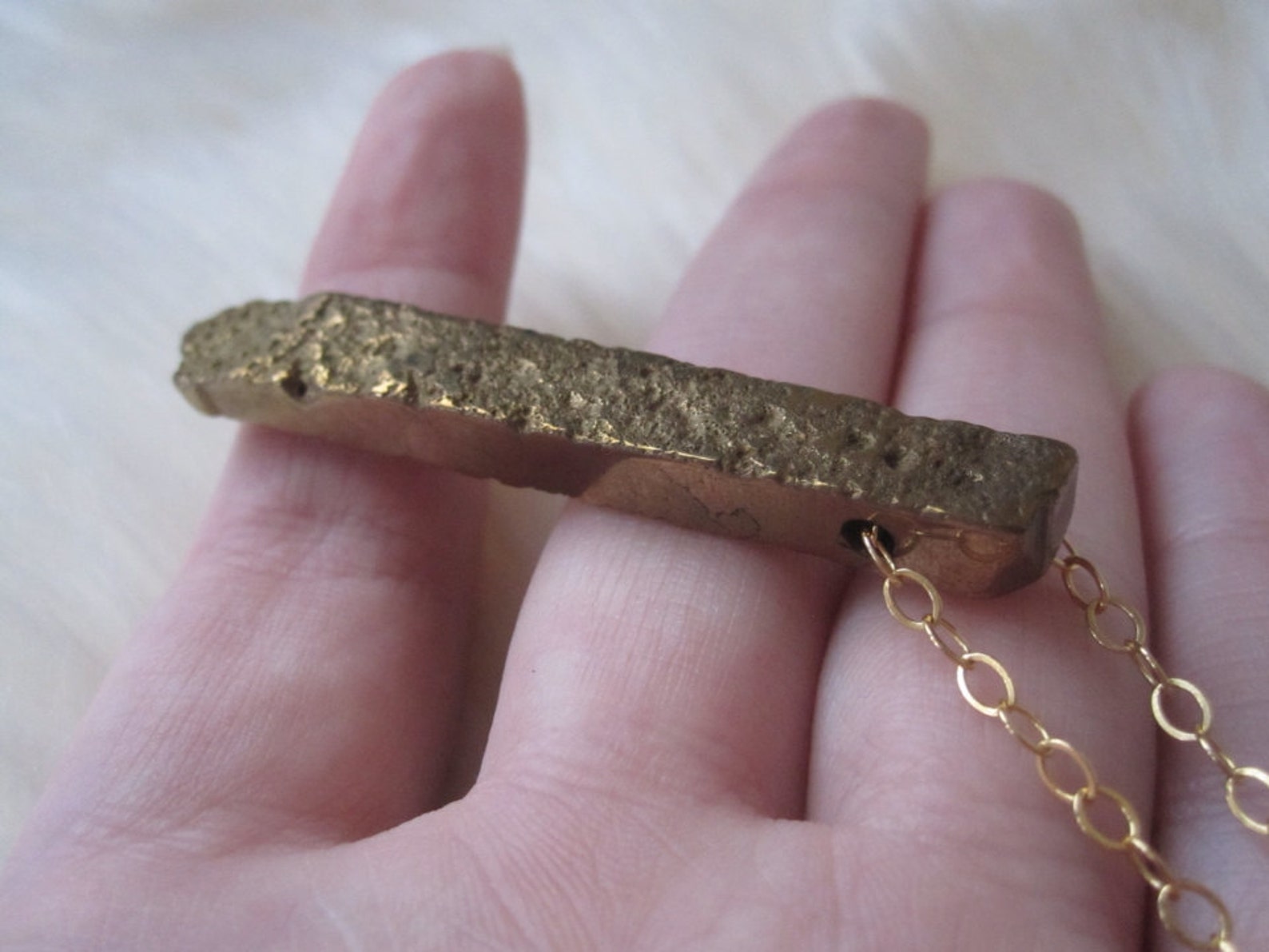 Spark of Gold Necklace: Rough-cut Quartz Coated in Titanium and Hung on ...