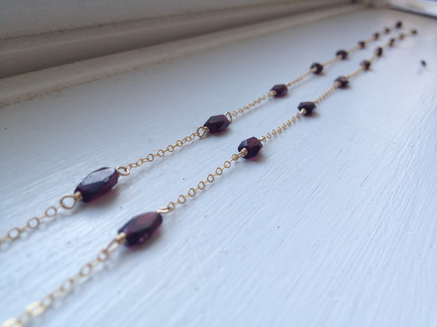 Long Garnet and Gold Chain Wire-wrapped Necklace - Etsy