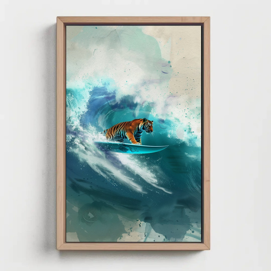 A Tiger Surfing, Watercolor, Downloadable Print, Great Gift for Animal ...