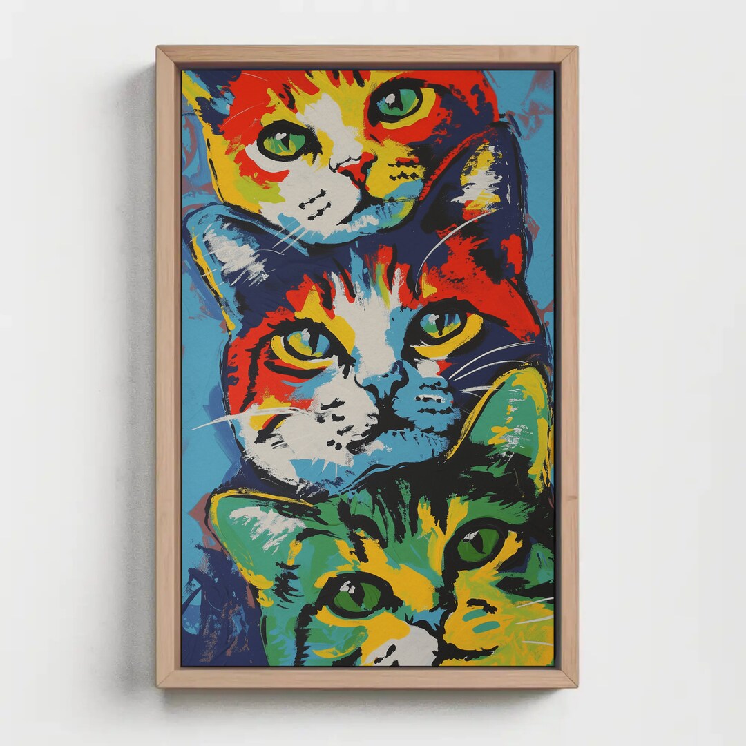 Pop Art Style of Three Cats Stacked on Top of Each Other, Downloadable ...