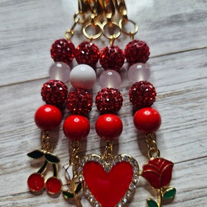 Red Beaded Keychain With Charm Elegant and Stylish Accessory Beaded Bag ...