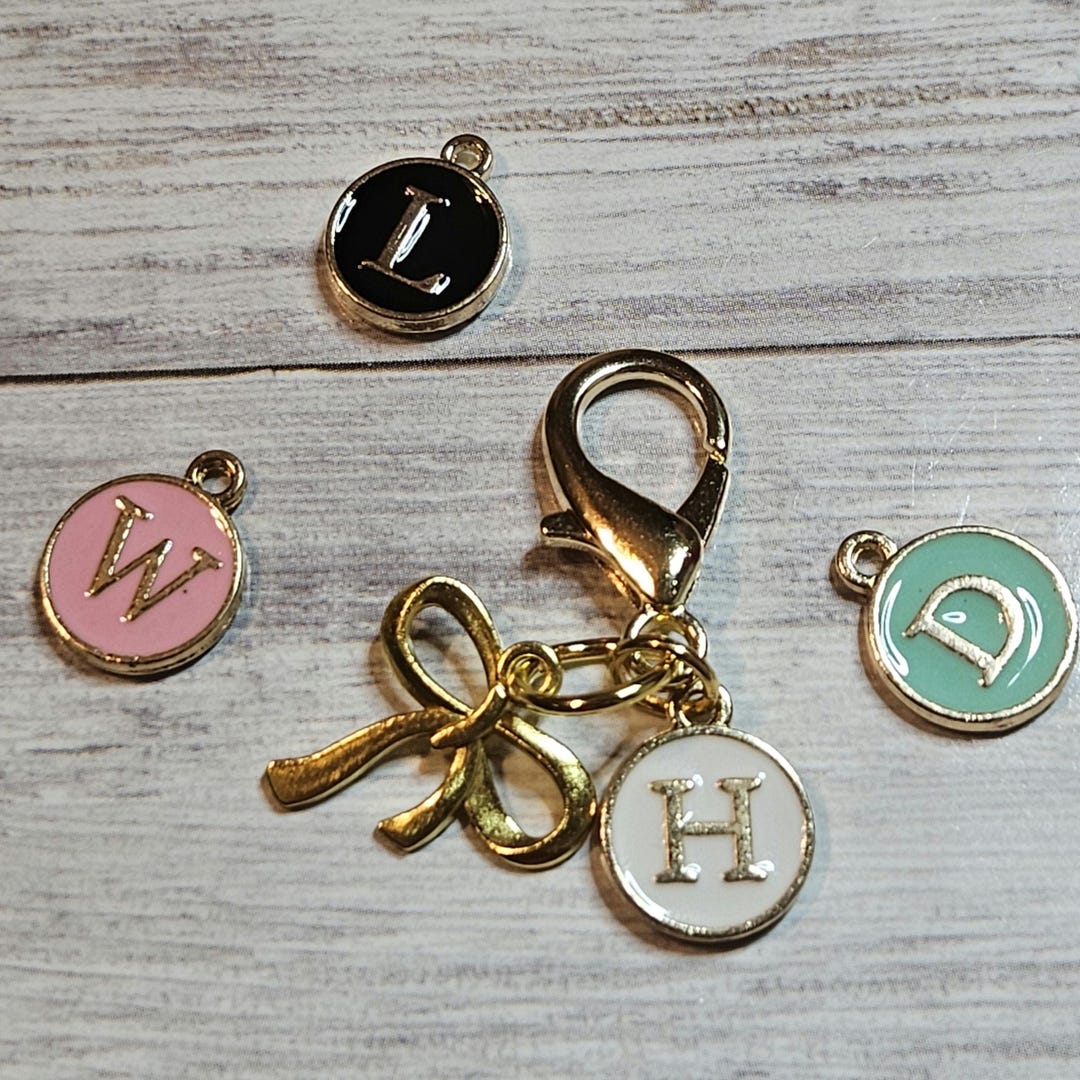 Gold Bow Initial Badge Charm - Etsy