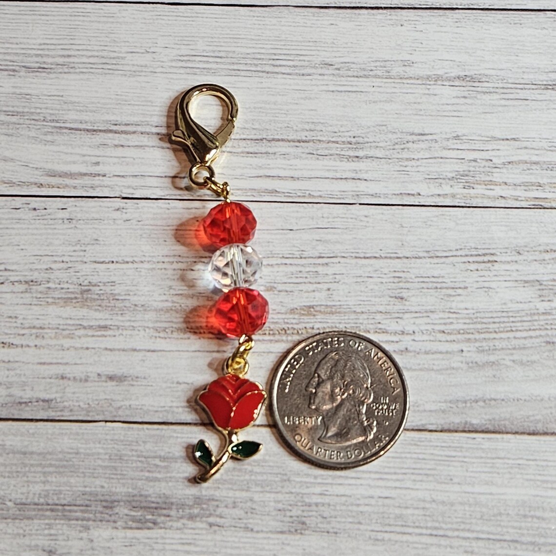 Red Beaded Keychain With Charm Elegant and Stylish Accessory Beaded Bag ...