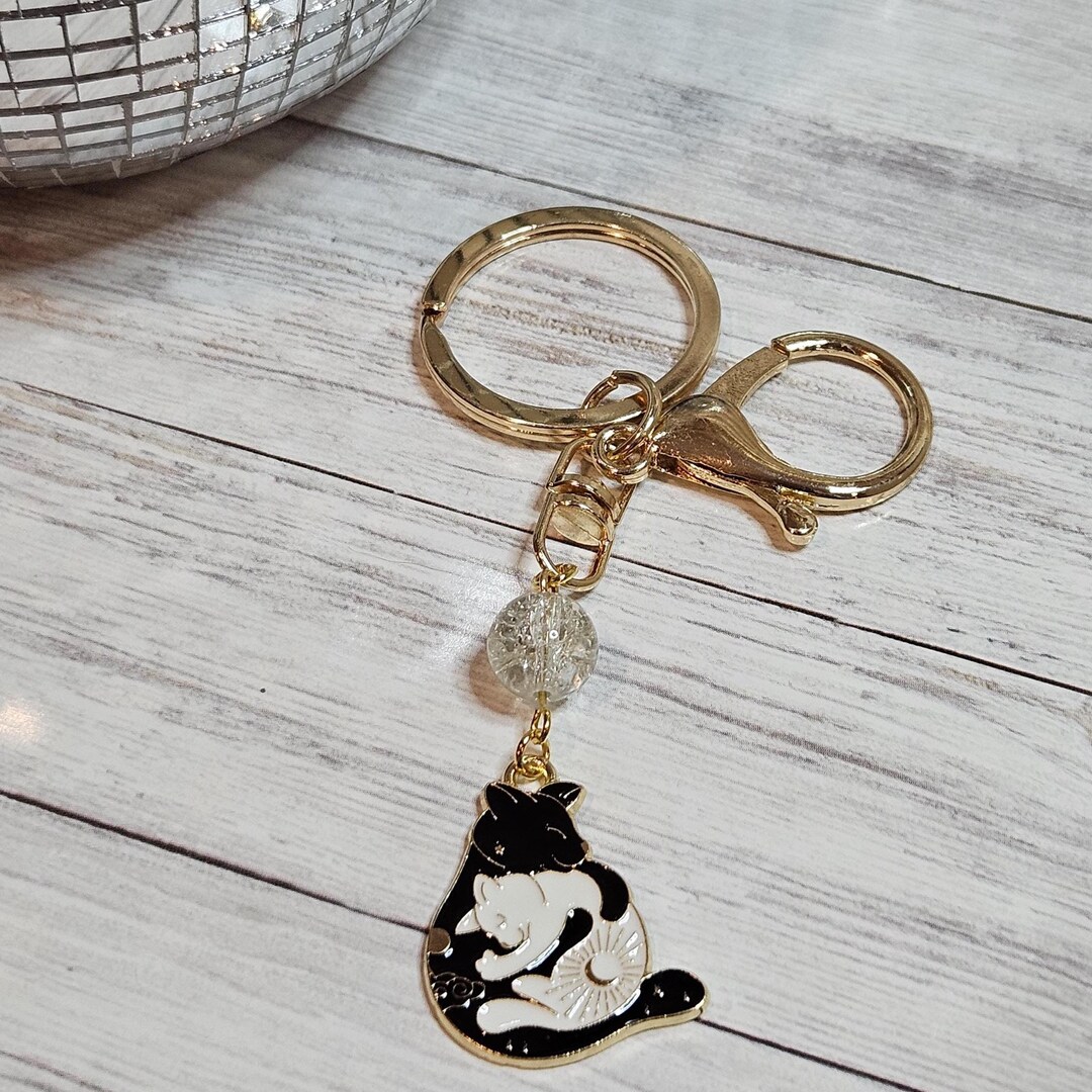 Black Cat Moon Keychain Celestial Cat Purse Charm Accessory Gift - Etsy