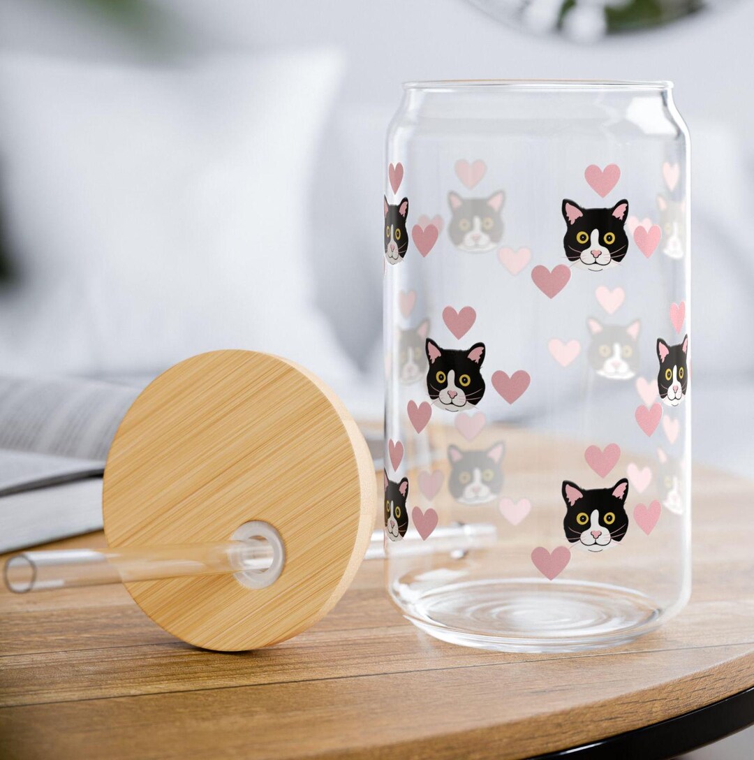 Sipper Glass, Fun Tuxedo Cat Design, Cat Lover Gift, Kitty Glassware ...