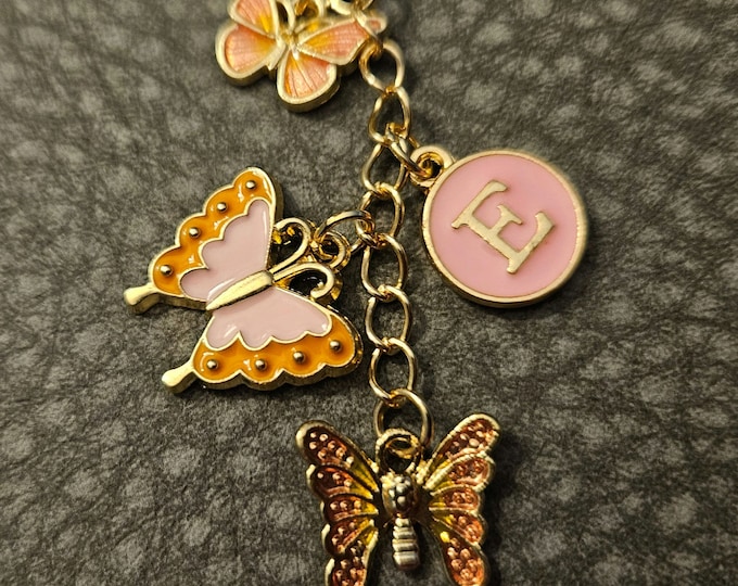 Gold Charm Keychain Pink Butterfly Purse Charm - Etsy