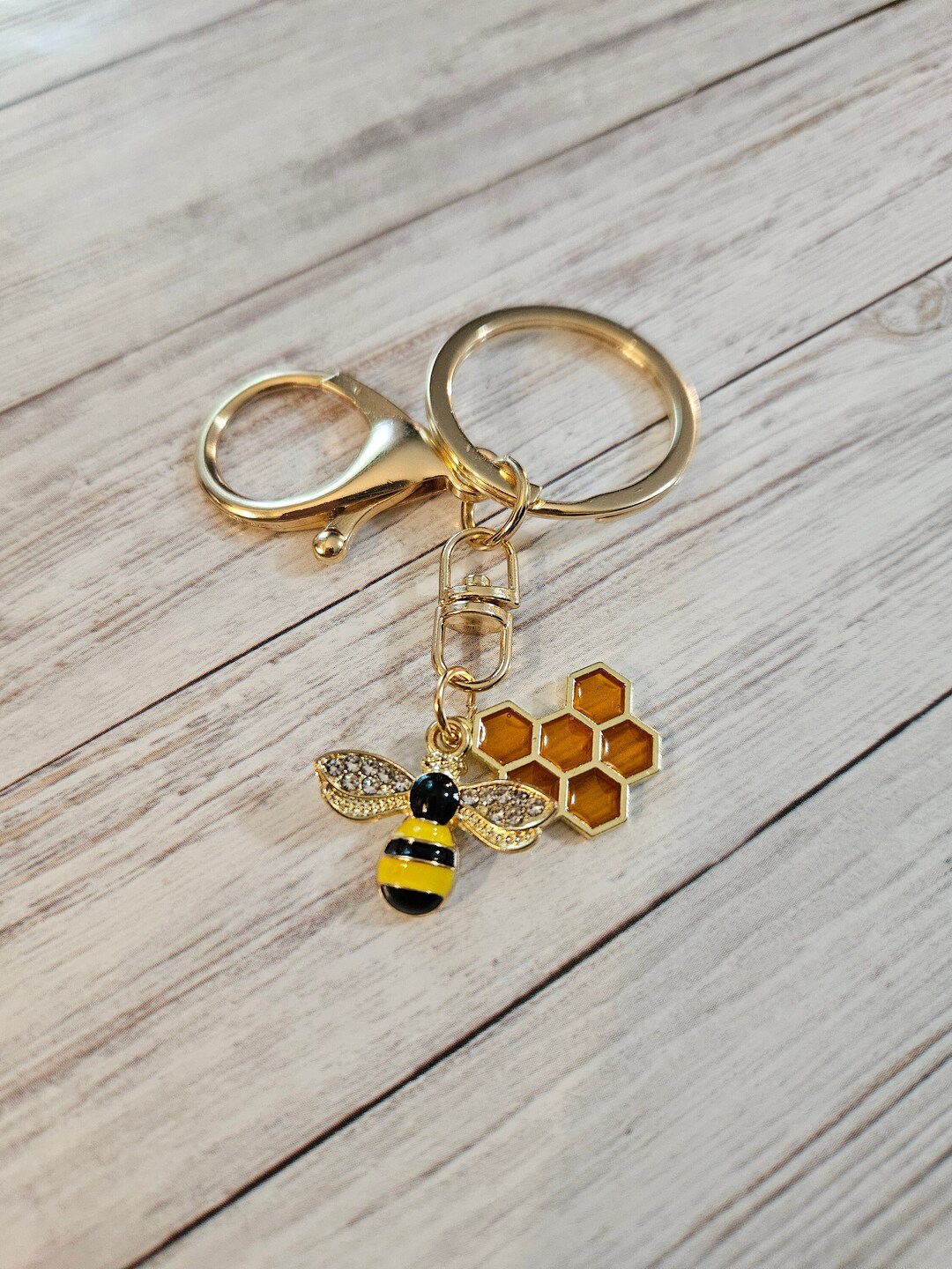 Gold Bee Purse Charm Elegant Honeycomb Key Chain Bumblebee Keychain ...