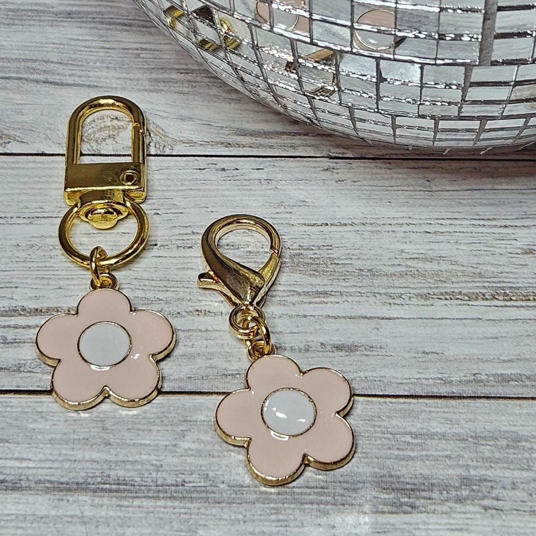 Flower Badge Charm Pink Floral Bag Charm Keychain Gift for Her - Etsy