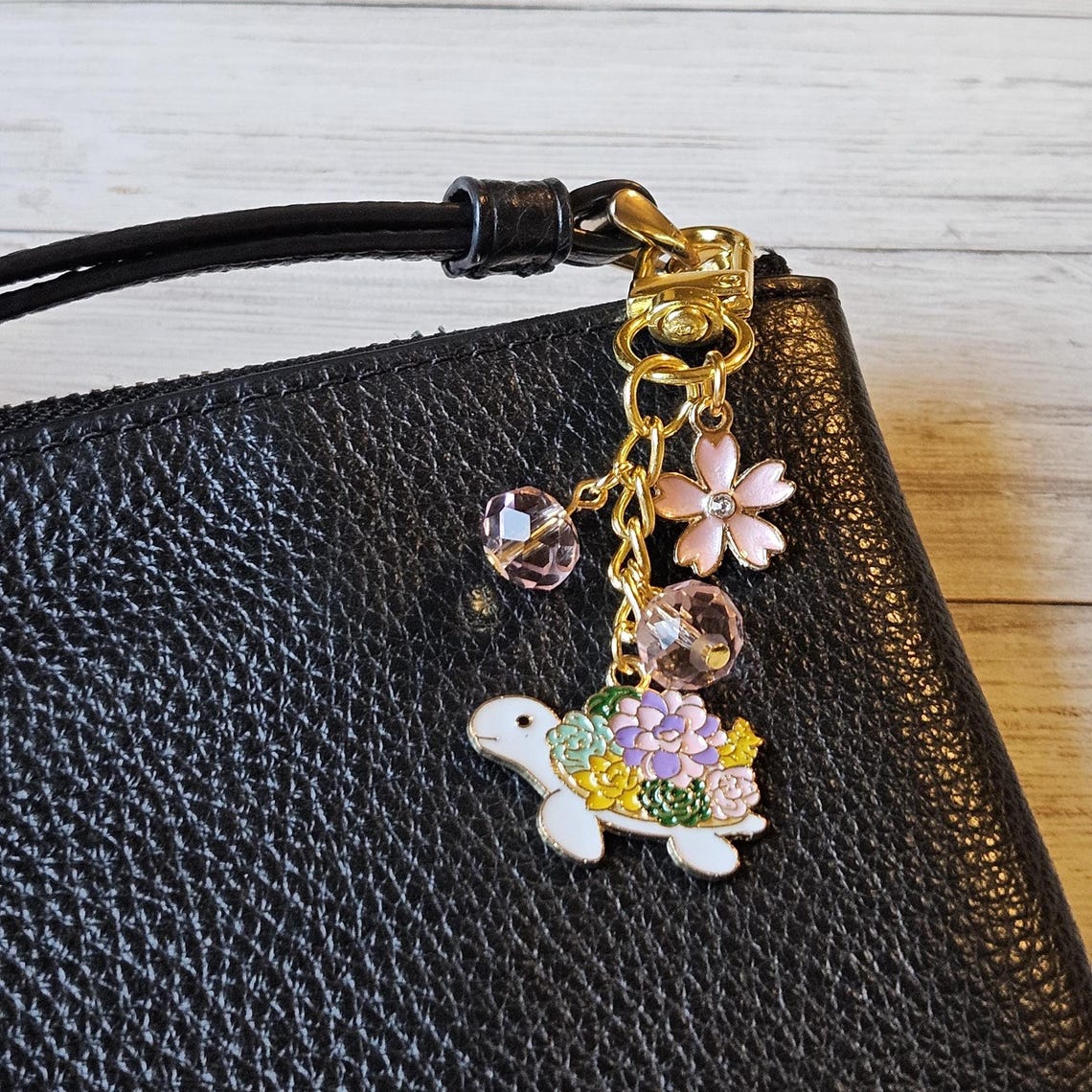 Beaded Bag Charm, Flower Turtle Purse Charm, Fun Turtle Zipper Charm ...
