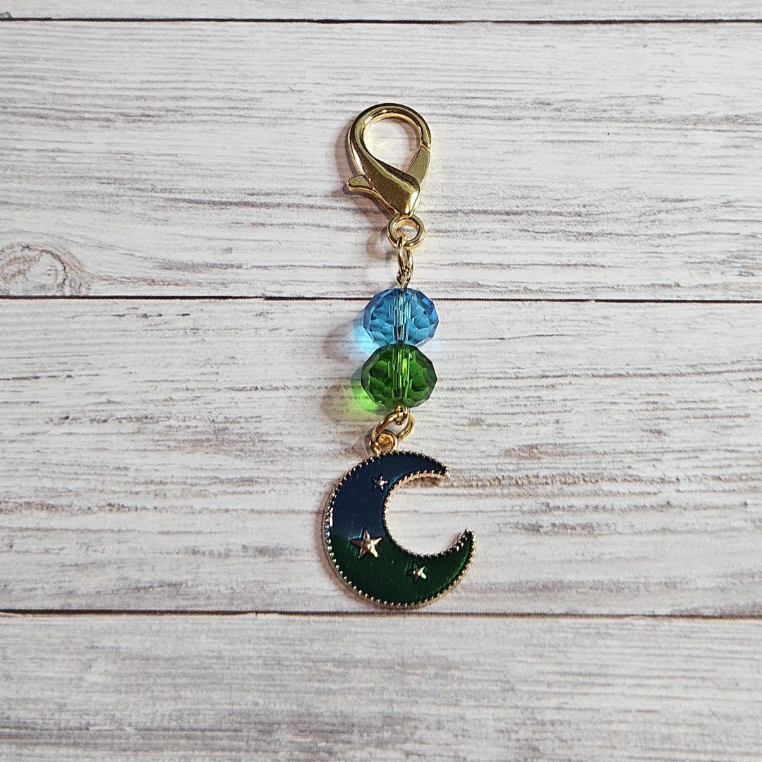 Blue Moon Badge Charm - Beaded Moon-themed Charm Accessory - Etsy