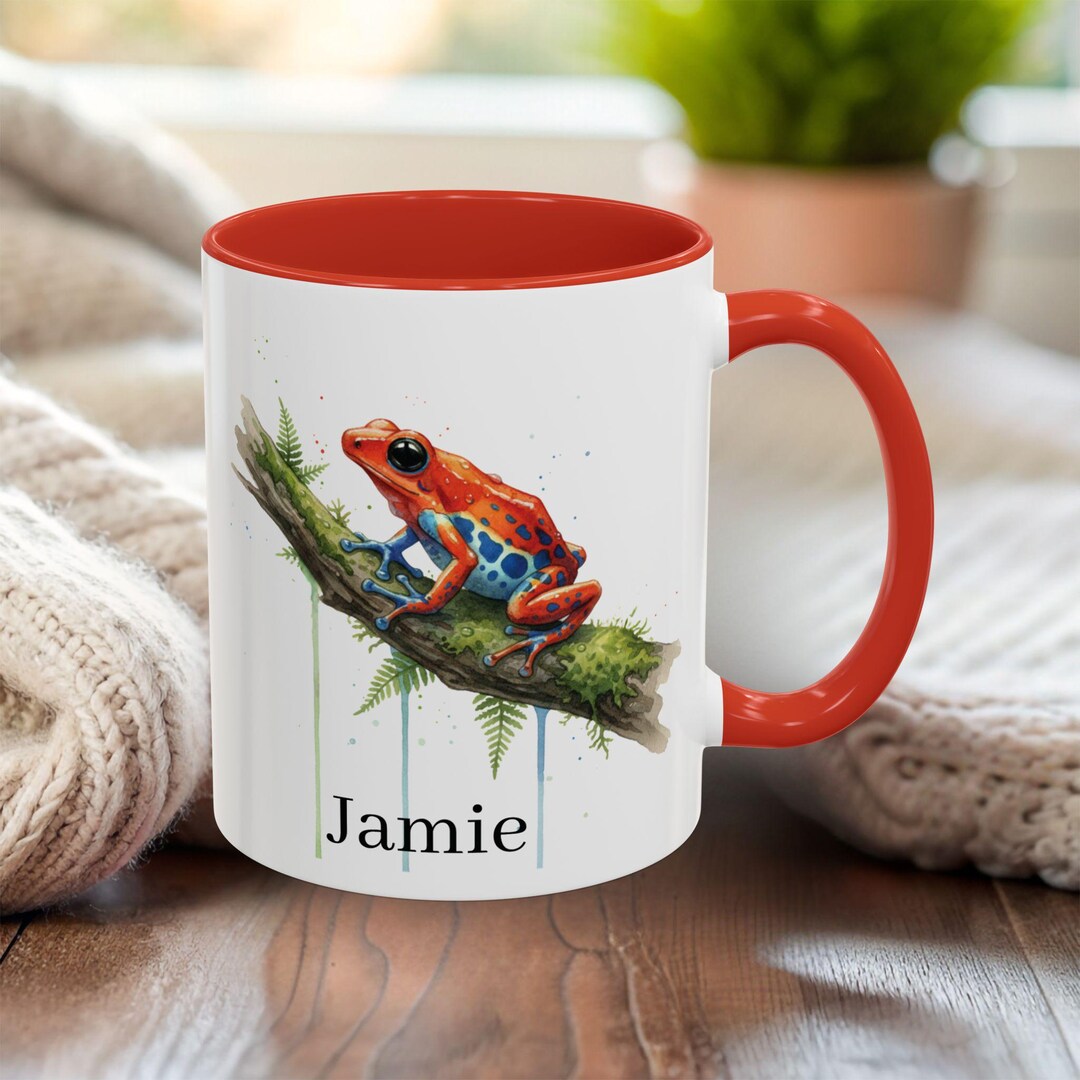 Personalized Accent Coffee Mug With Frog Design, Custom Name Coffee Cup ...