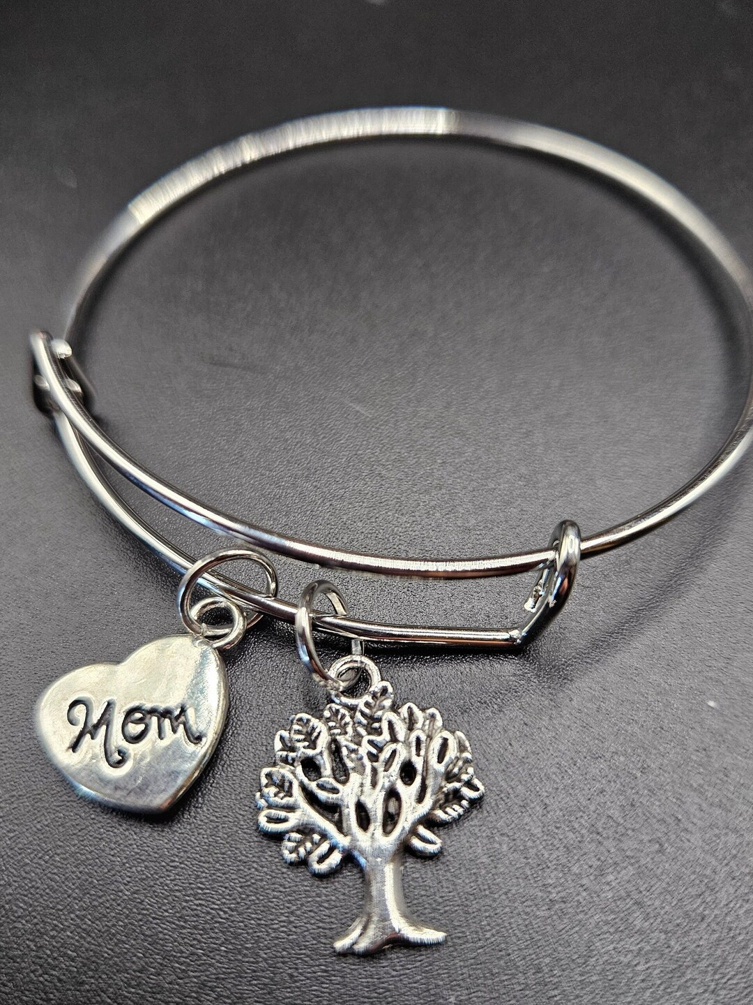 Silver Mom Heart Family Tree Charm Bracelet/bangle - Etsy