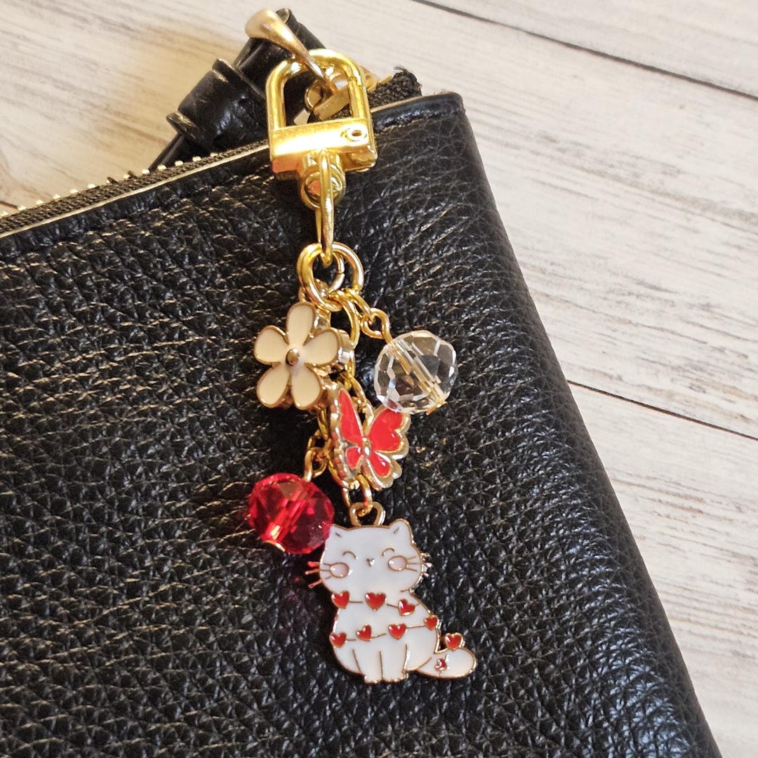 White Cat Bag Charm: Heart Accent Purse Accessory - Etsy