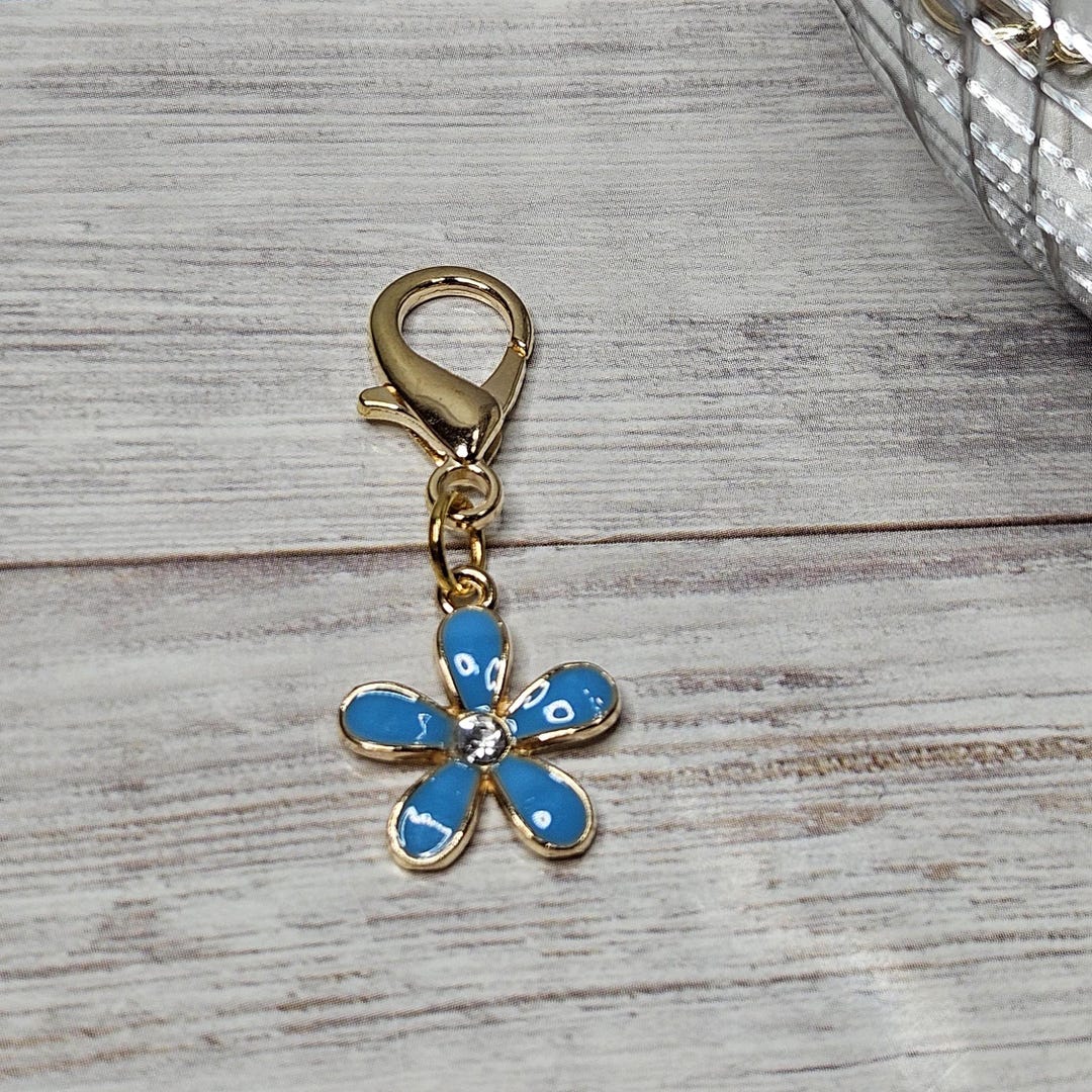 Badge Reel Charm, Flower Badge Charm Accessory, Blue Flower Planner ...