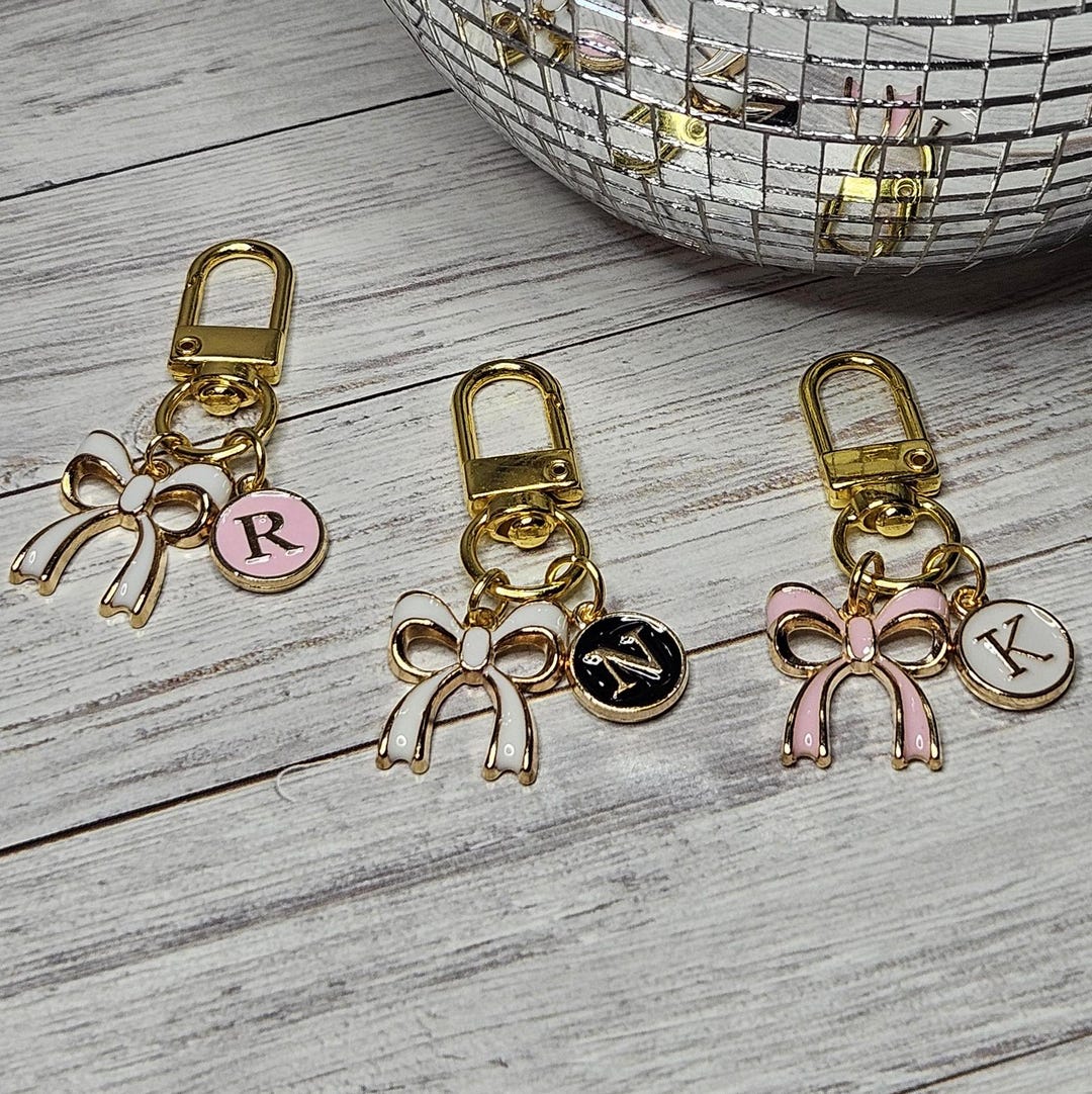 Personalized Pink Bow Bag Charm – Custom Name Initial Keychain, Cute ...