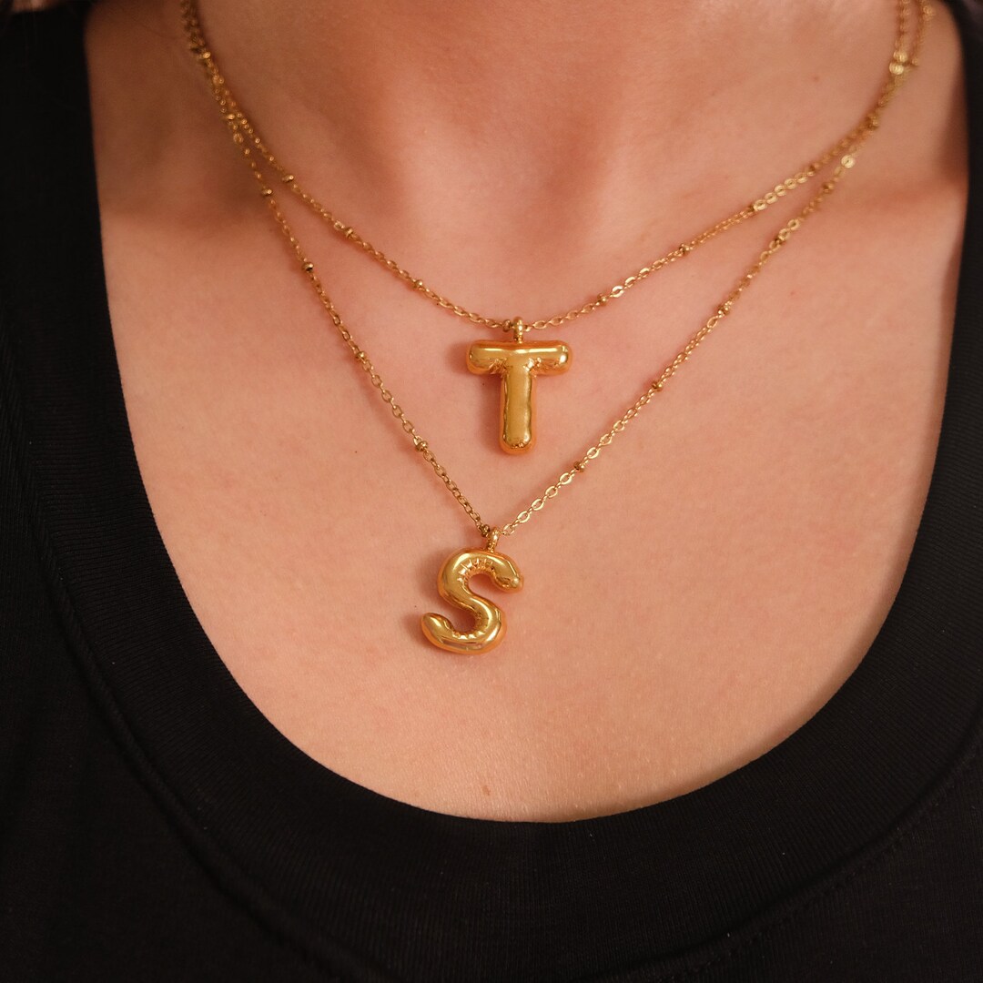 Bubble Letter Necklace Balloon Initial Necklaces, Puffy Name Jewelry ...