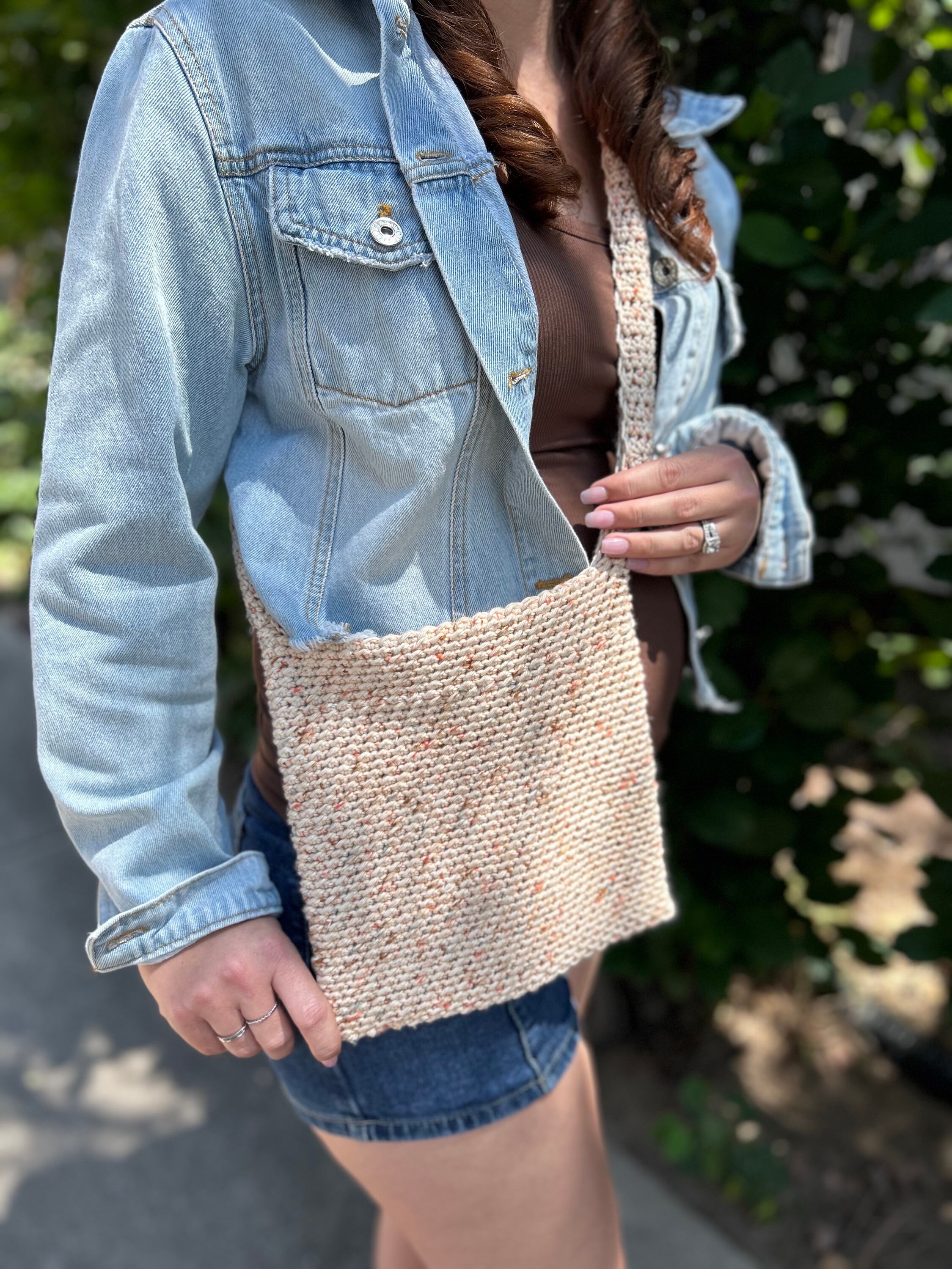 Boho Tote - Crocheted Tote Bag - Rustic Market Bag - Simple Tote Bag ...